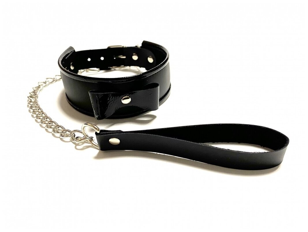 Ошейник с поводком БДСМ Арсенал из эко-кожи черный цвет длина поводка 1 см ширина ошейника 2.5 см