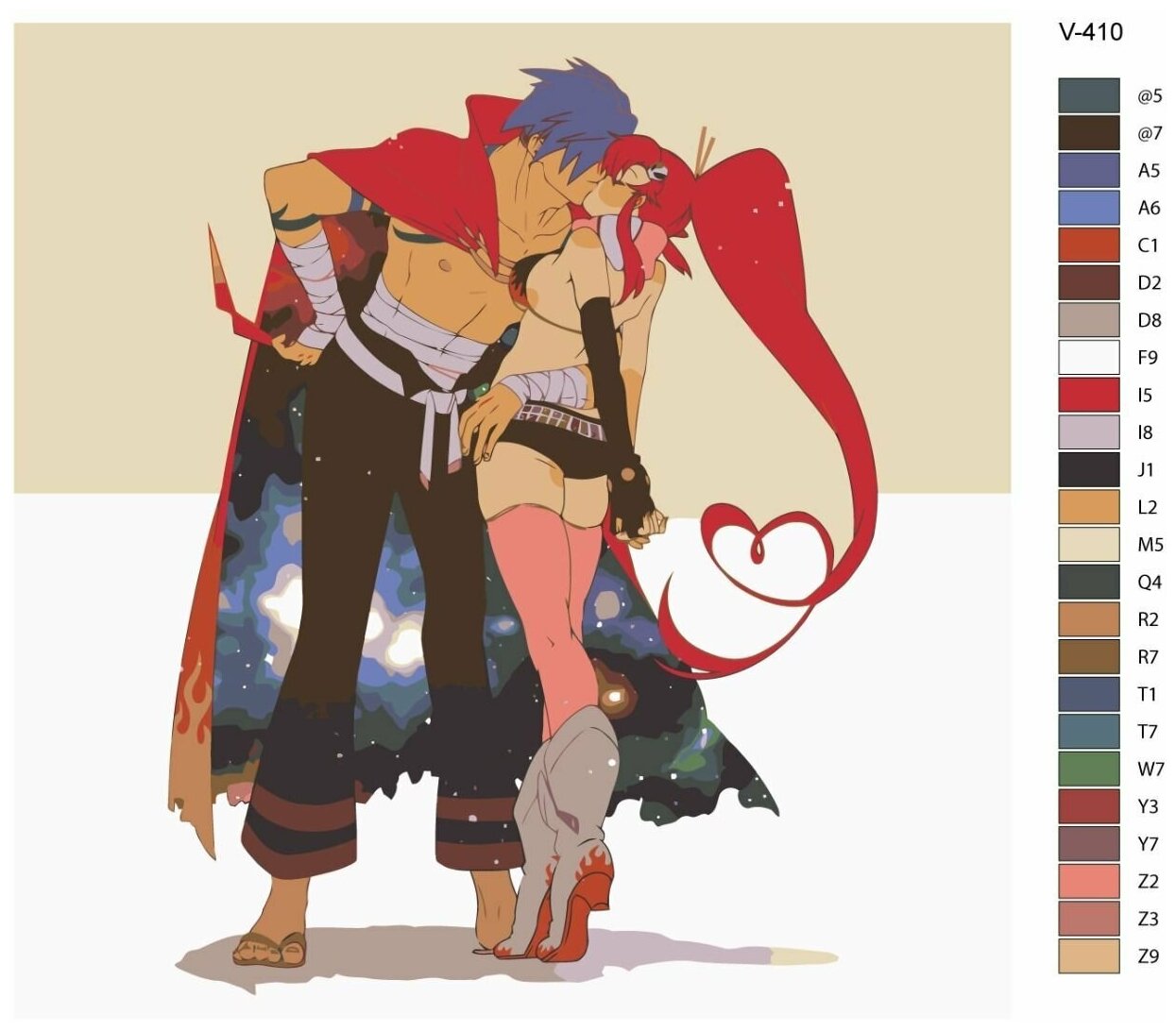 Картина по номерам V-410 "Аниме Гуррен-Лаганн (Gurren-Lagann). Камина и Ёко (Kamina, Yoko Littner)", 40x40 см