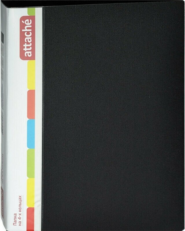 Attache Папка на 4-х кольцах, пластиковая, А4, черная, 1 уп