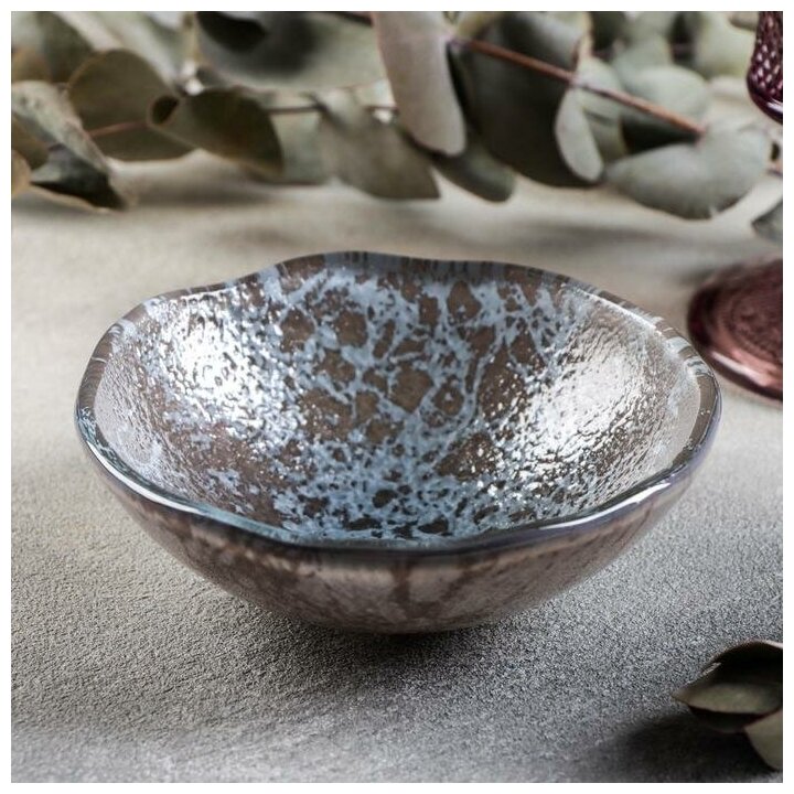 Салатник Magistro "Мрамор", стеклянный, серый, 0.25л, d12.5см