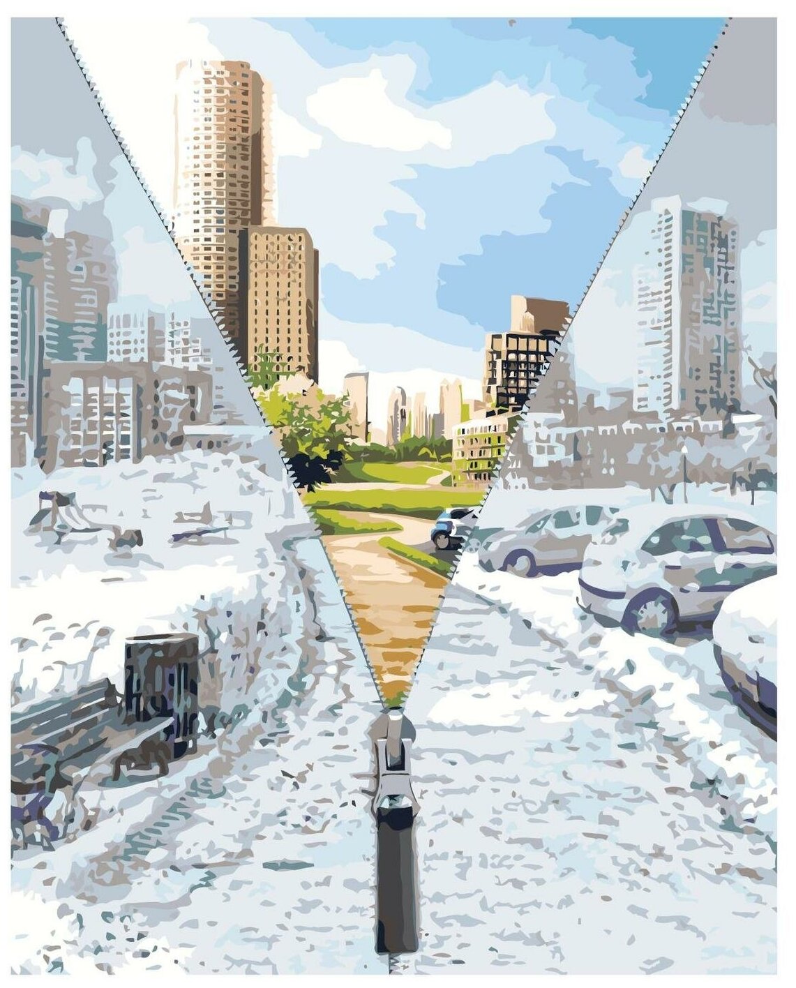 Картина по номерам, 40 x 50, GP11, Времена года, лето, зима, живопись, пейзаж, молния