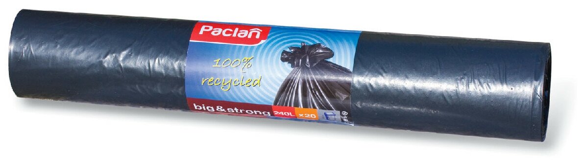 Мешки для мусора 240 л, черные, в рулоне 20 шт, ПВД, 35 мкм, 140х90 см, PACLAN "Big&Strong"