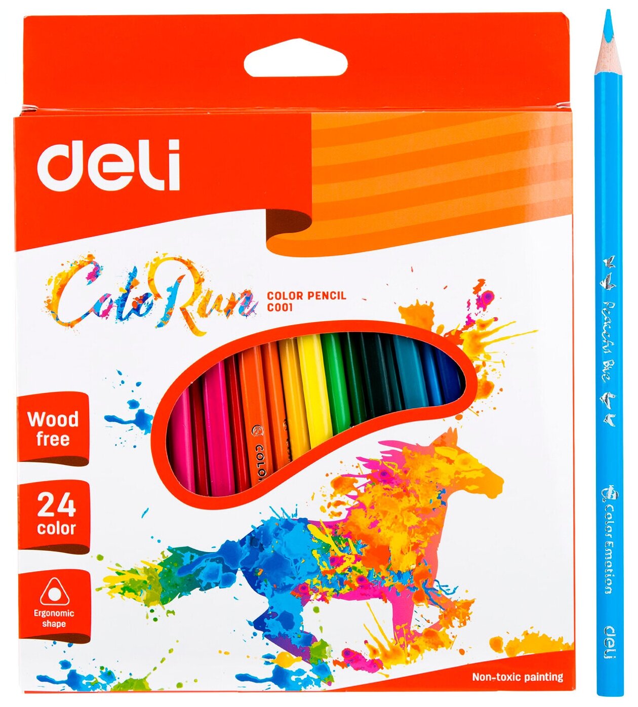 Карандаши цв. Deli EC00120 ColoRun трехгран. пластик 24цв. коробка/европод. (24шт)