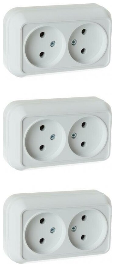 Розетка Makel двойная белая для открытой проводки (комплект из 3 шт)