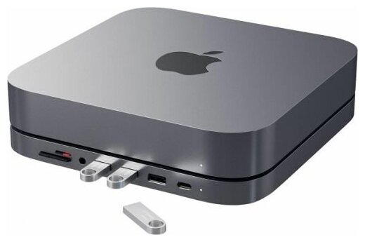 Док-станция Satechi Type-C Aluminium Stand & Hub ST-ABHFM с подставкой для Mac Mini, USB-C, 3*USB, 3,5mm AUX, SD, microSD