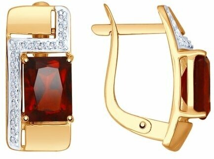 Серьги, красное золото, 585 проба, фианит, гранат
