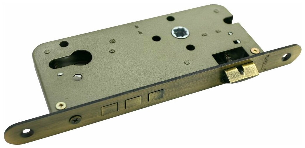 Замок с тремя ригелями под ключевой цилиндр для межкомнатных дверей врезной Morelli OL03 AB античная бронза