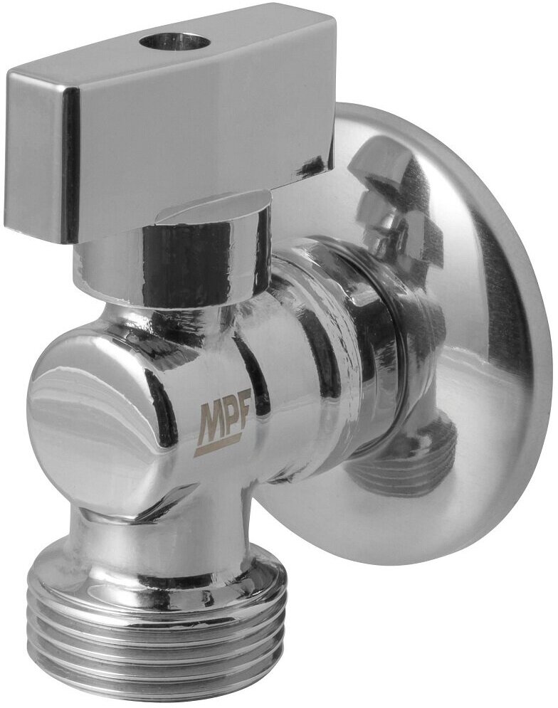 Кран шаровой угловой MPF для бытовой техники с отражателем 1/2" х 3/4" н/н (хром, флажок сверху)
