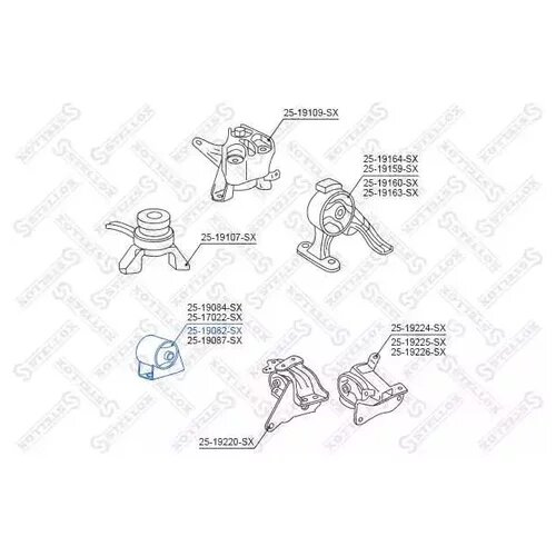 Подушка двигателя передняя TOYOTA COROLLA CE120 / NZE12 / ZZE12 00-08, 2519082SX STELLOX 25-19082-SX