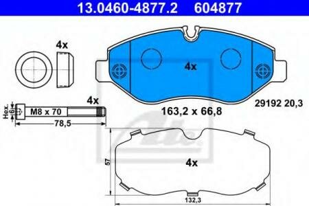 13.0460-4877.2 колодки дисковые передние MB SPRINTER 209CDI-324CDI, VW CRAFTER 30 / 35 2.5TDI 06, 13046048772 ATE 13.0460-4877.2