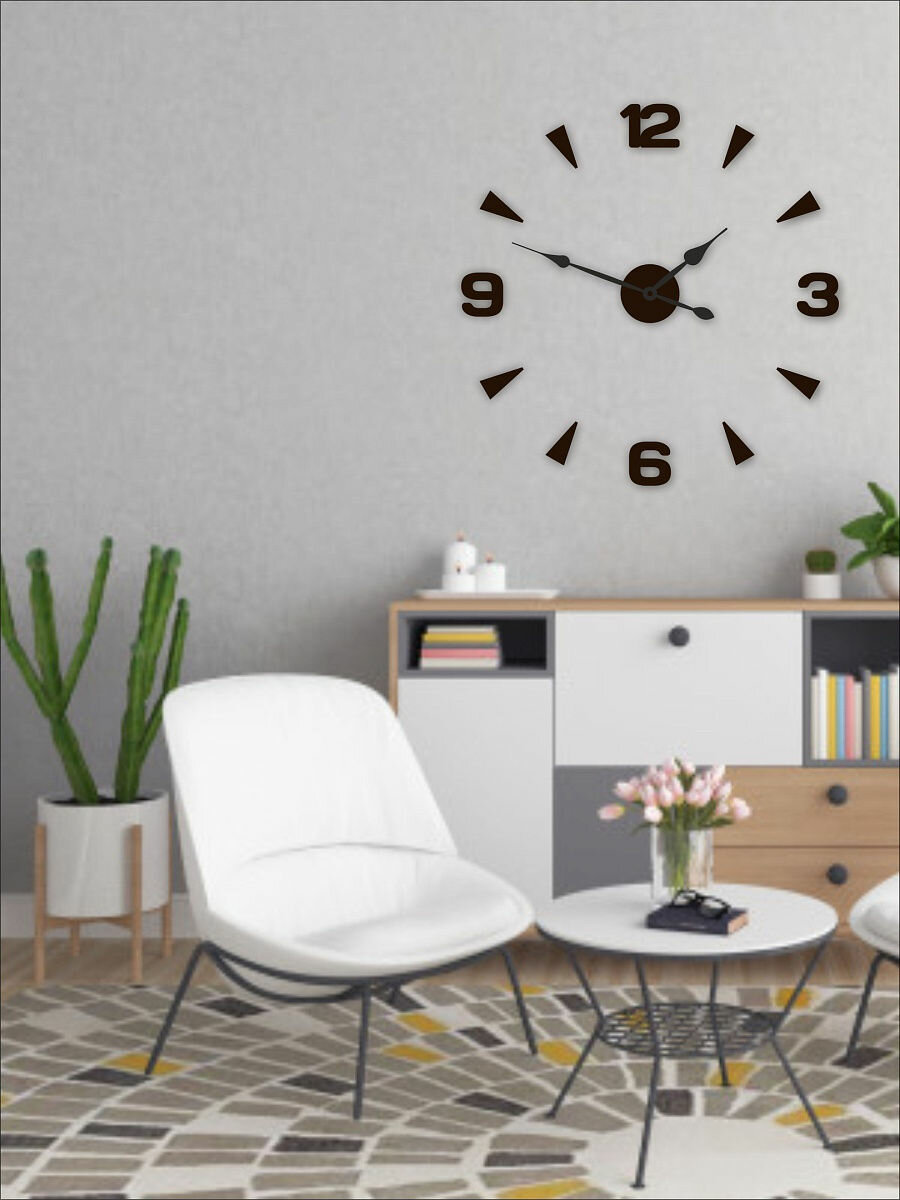 Часы настенные интерьерные с большими стрелками, из дерева, цвет венге