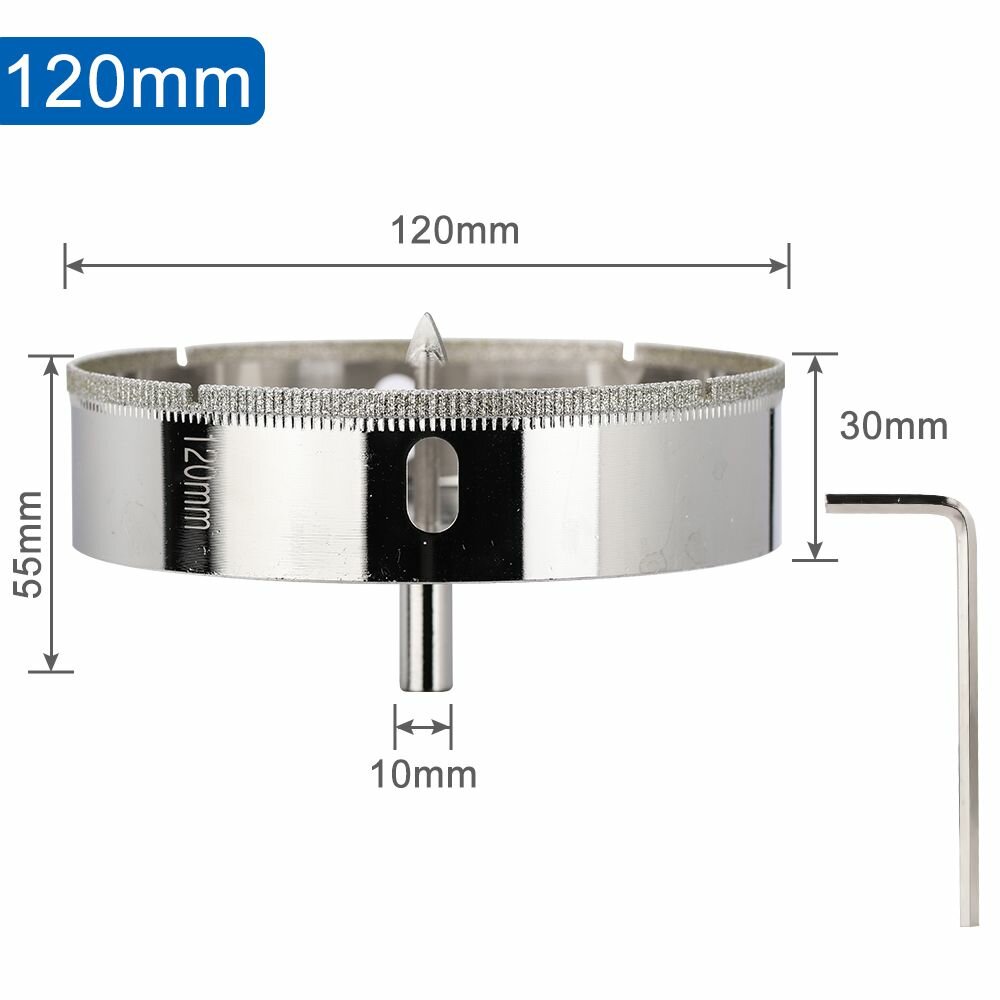 Коронка алмазная XCAN 120мм по стеклу и керамике с центрирующим сверлом