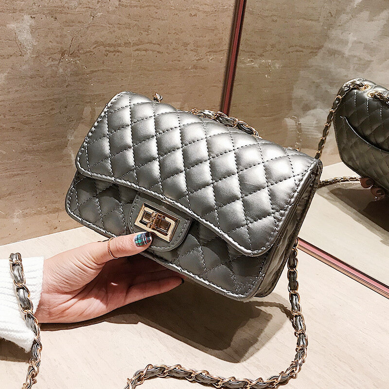 2025 Новый модный корейский стиль сумка с цепочкой из бриллиантов, маленькая сумка в стиле Chanel, одно плечо, кроссбоди, универсальная маленькая квадратная сумка для женщин