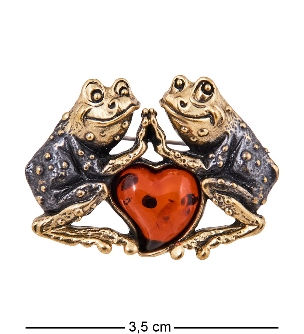 Фигурка - брошь Влюбленные лягушки (янтарь)
