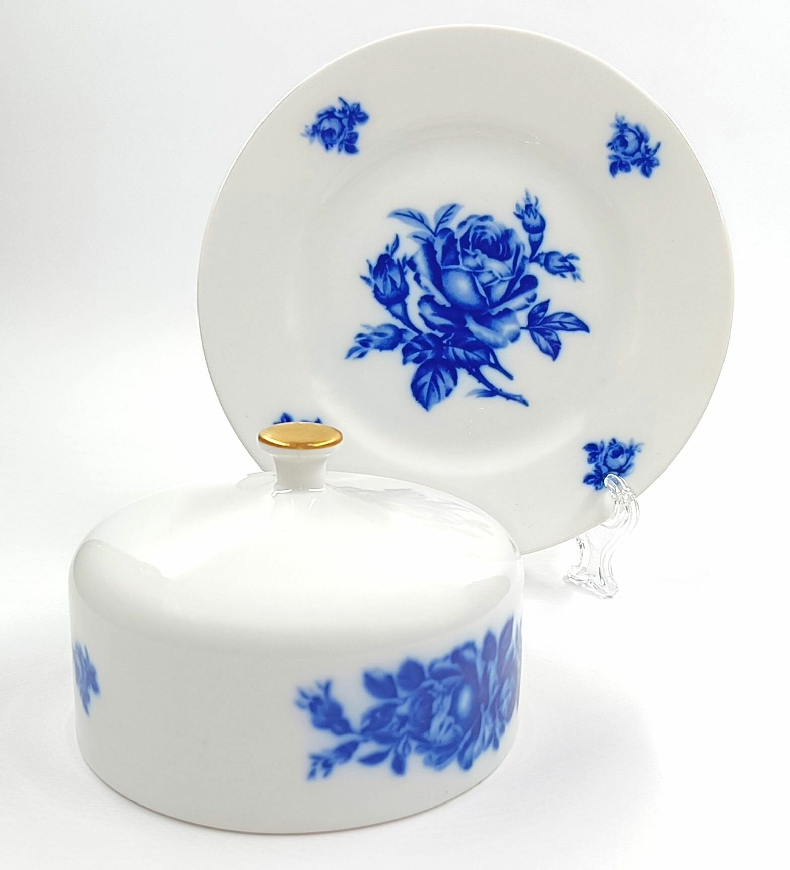 Маслёнка "Синяя роза", 17.3 см, AAB, Bohemia, Чехословакия, 80-е