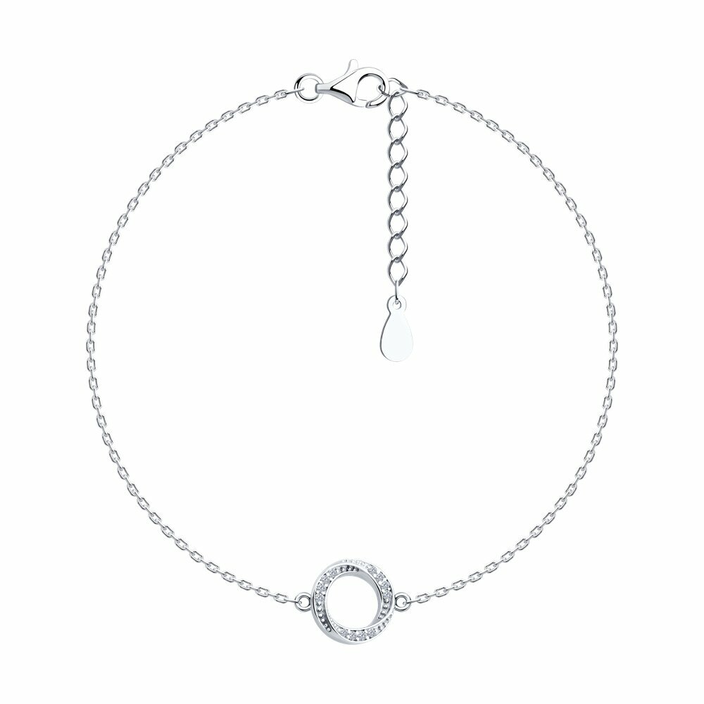 Браслет, серебро, 925 проба, родирование, фианит