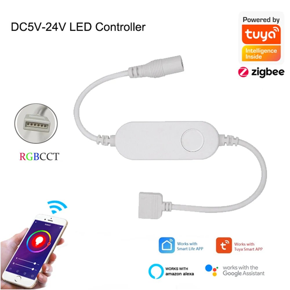TUYA Zigbee RGBW RGBWW RGB+CCT Мини контроллер для светодиодной ленты RGBCCT