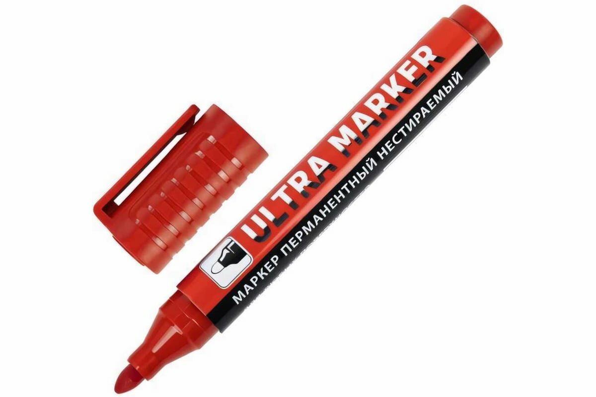 BRAUBERG ULTRA MARKER красный перманентный маркер 3.5 мм с клипом для надписей