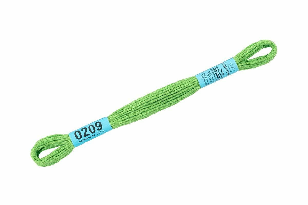 2 шт. Нитки для вышивания "Gamma" мулине ( 0207-0819 ) 100% хлопок 8 м №0209 св-зелёный 1 шт.