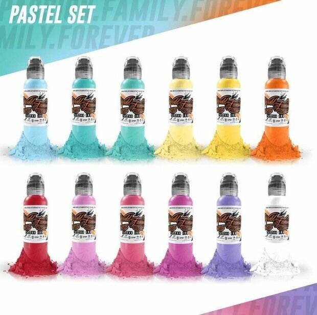 Набор тату красок World Famous Color Pastel Set (12 шт по 30 мл)