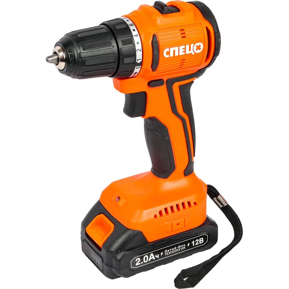 Дрель аккумуляторная Спец БДА-12-Б, (бесщеточный двигатель) 3Д логотип, нов. дизайн, 12В,2аккум 2,0Ач, Ли-Ион, 0-450/0-1450об/мин,30Нм, реверс, регулир. момента, подсветка, зарядка 2 СПЕЦ-4121