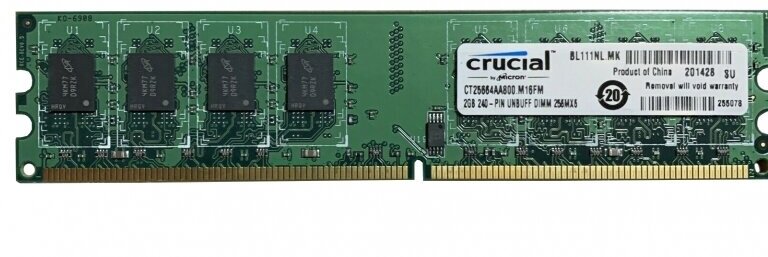 Оперативная память Crucial, CT25664AA800, DIMM, 2ГБ, DDR2, 800МГц