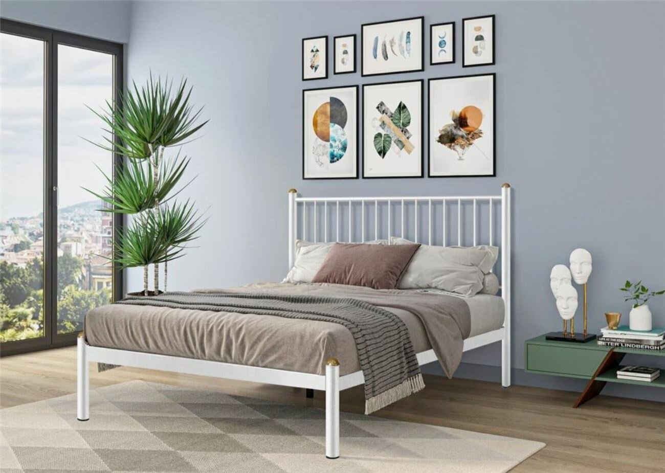 Кровать двуспальная Арзу 160х200 см, металлическая, основание с усилением, цвет белый