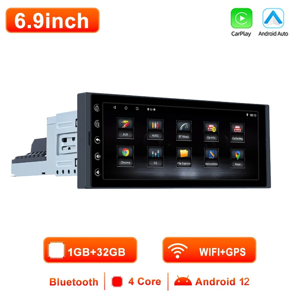 Автомобильный мультимедийный плеер 1DIN на Android, сенсорный экран 6,9 дюйма, Bluetooth, радио, стерео, видео, GPS, Wi-Fi, универсальный автомобильный радиоприемник 1-32G CP