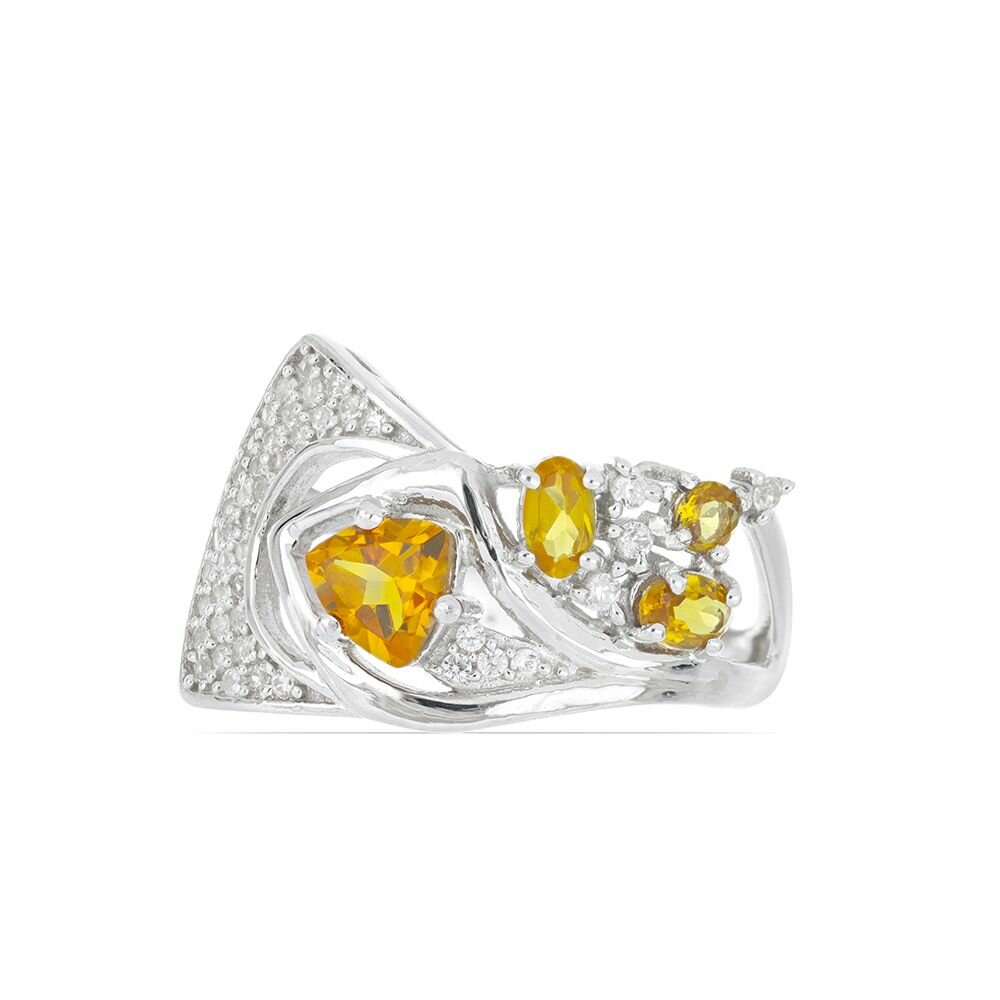 Кольцо, серебро, 925 проба, родирование, султанит синтетический, циркон