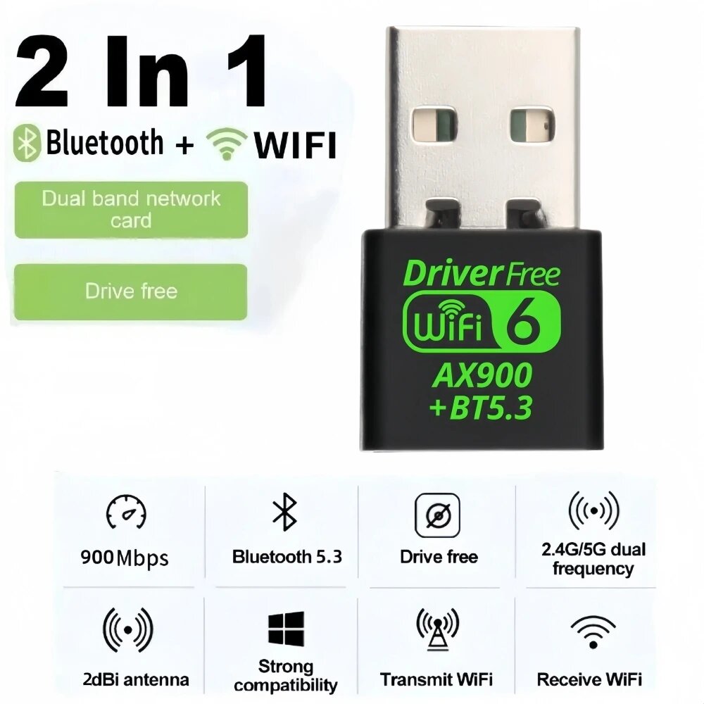 Беспроводной адаптер kebidumei WiFi 6 AX900 Bluetooth 5.3 900Mbps BT5.3WIFI 6