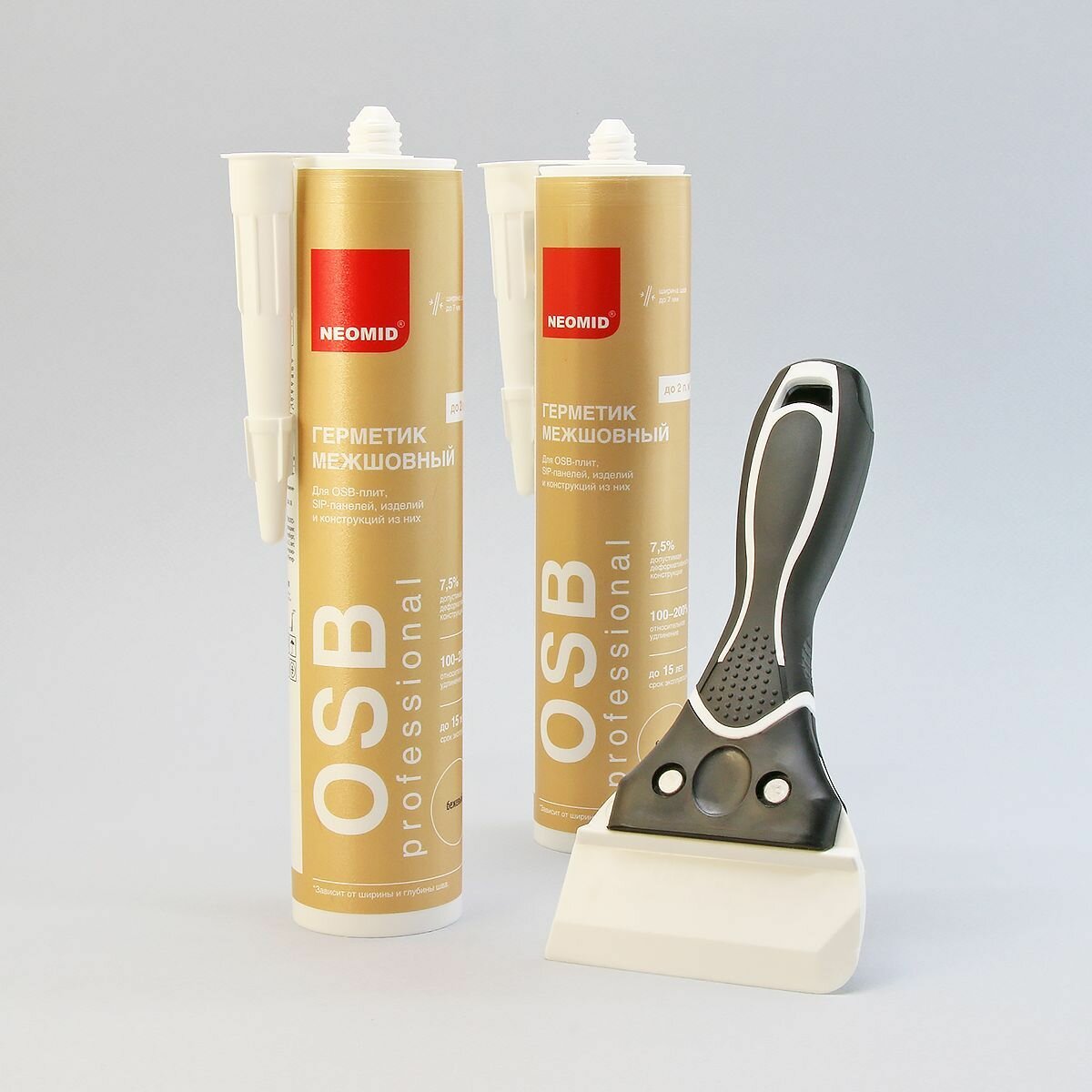 Герметик межшовный 2 шт бежевый 310 мл Neomid с фуговальным шпателем 86 мм Decor комплект