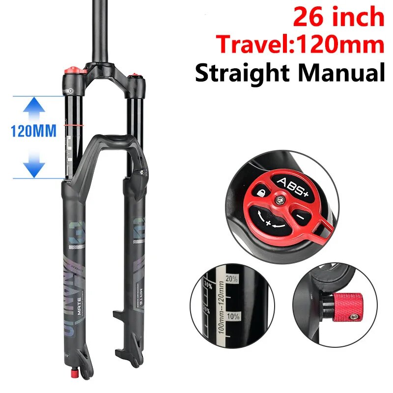 Велосипедная вилка MTB 26 дюймов, ход 120mm, Straight Manual