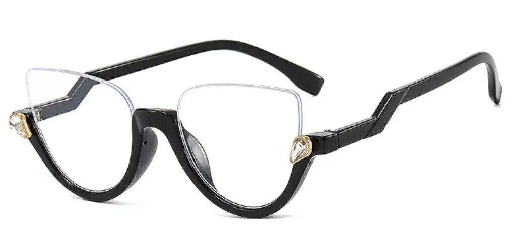 Женские дизайнерские очки Glocco "кошачий глаз" с защитой от синего света black clear, Черный, +400