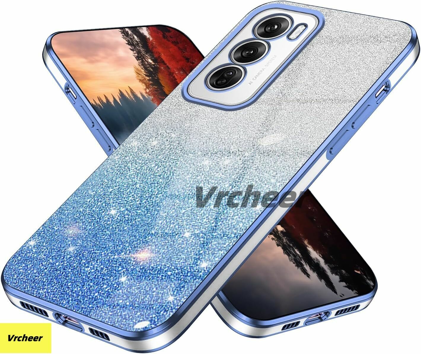 Чехол на Oppo Reno 12 Pro / Оппо Рено 12 Про с Блестками / Блестящий / Силиконовый со стразами, с Защитой Камеры. чехол золотистый женский.(синий, Blue)
