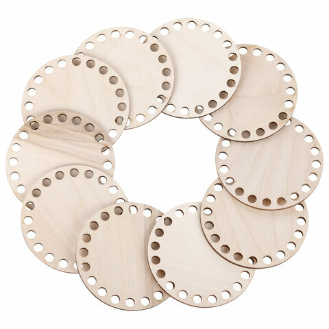 Донышки деревянные для вязания круглые, 10 штук, диаметр 10 см.