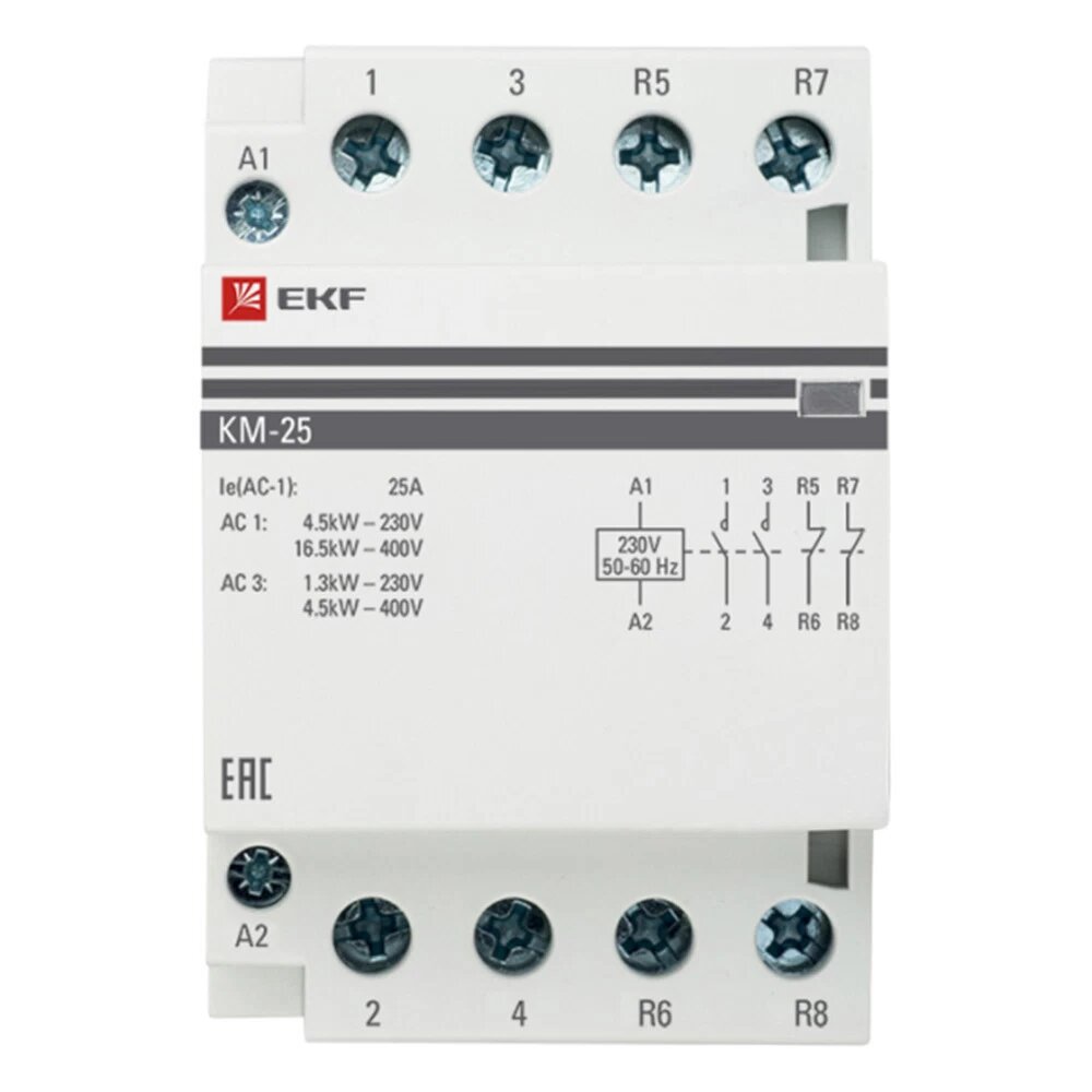 Контактор модульный EKF PROxima КМ 400 В 25 А тип AC 2НО+2НЗ (km-3-25-22) EKF km-3-25-22
