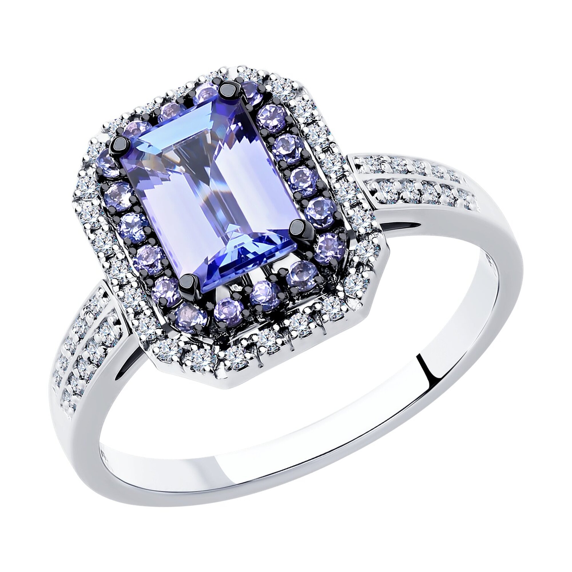 Кольцо, белое золото, 585 проба, бриллиант, танзанит