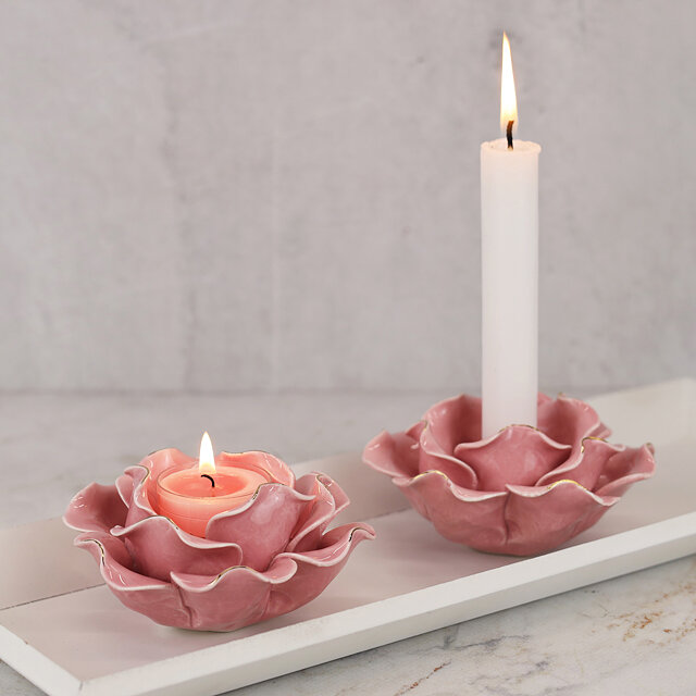 Керамический подсвечник Роза - Буль де Неж 11 см розовый, Boltze, 2008736-2