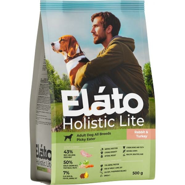 Elato_ Сухой корм ELATO Holistic Lite для привередливых собак всех пород с кроликом и индейкой, 0,5кг