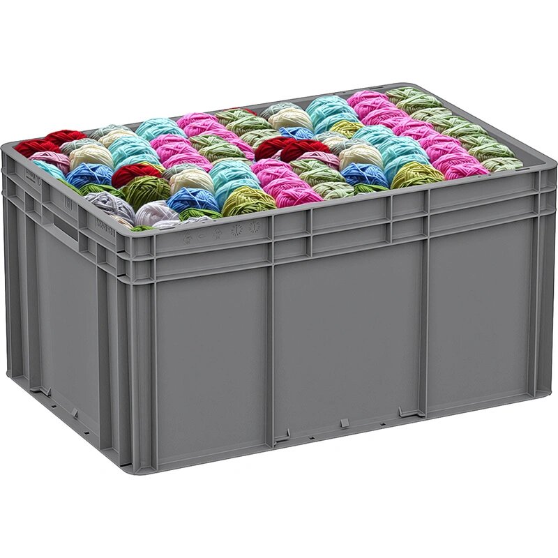 Ящик сплошной серый 600х400х320 (ЕС-6432.3) с усиленным дном, откр. ручки