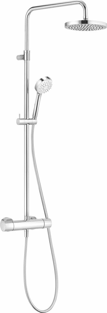 Душевая стойка Kludi Logo 6809505-00 со смесителем, термостатическим, хром, глянцевая, с тропическим душем, с лейкой, душевая система, латунная