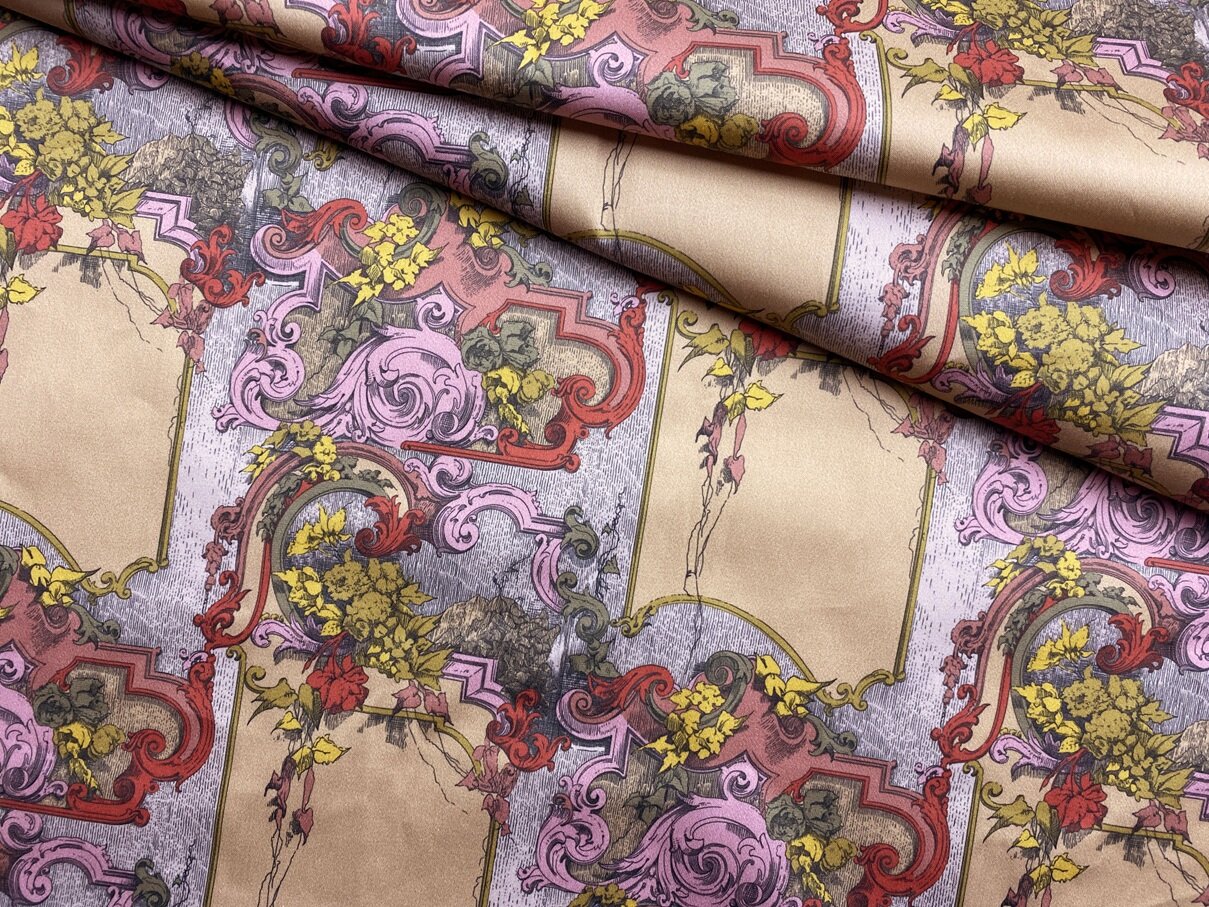 Ткань Хлопок золотистого цвета с принтом цветочная арка 14404