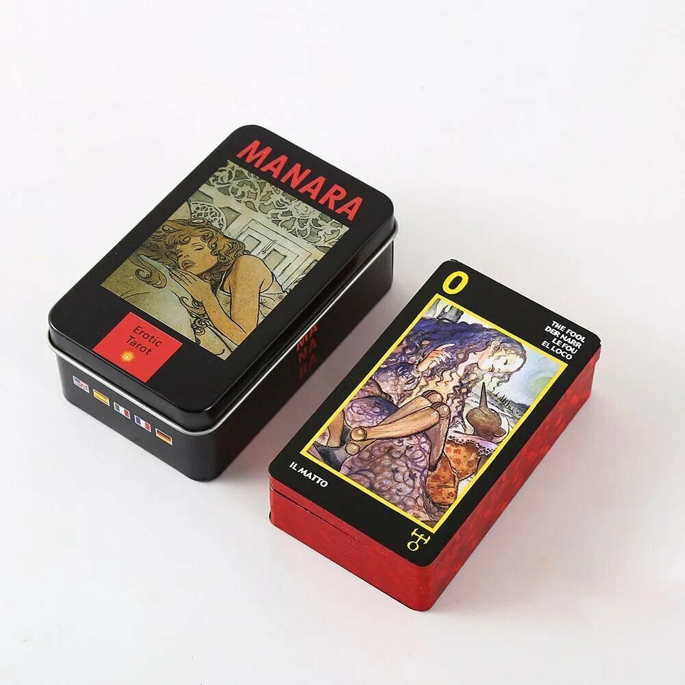 Карты Таро уэйта манара эротическое с железной коробкой / Manara erotic tarot 10*6см.