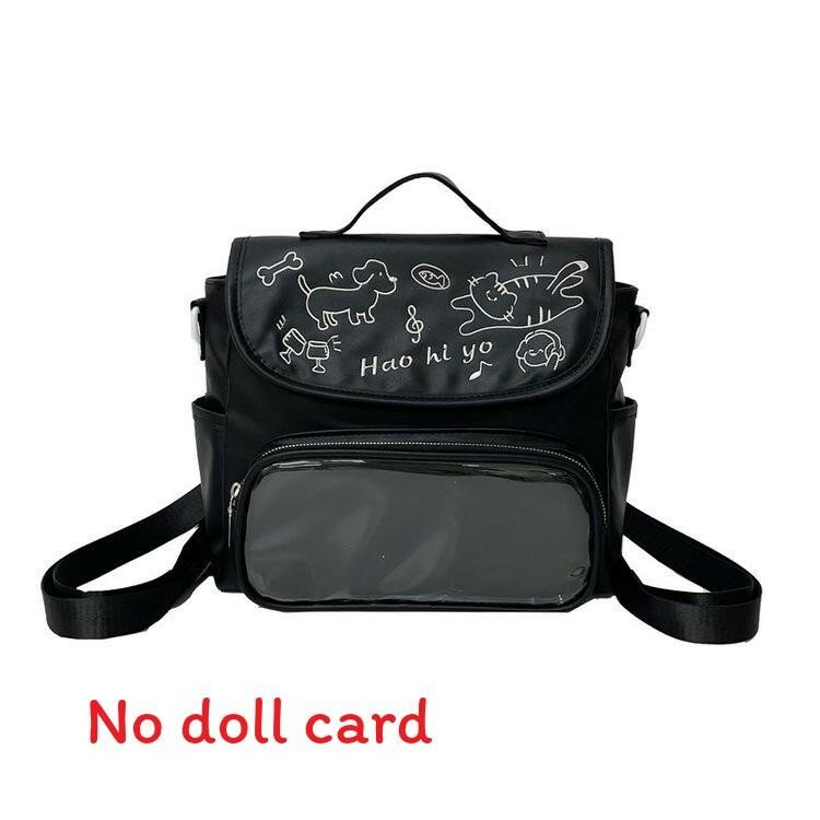 Artistic doodle backpack with waterproof pu and spacious compartments for teens, black