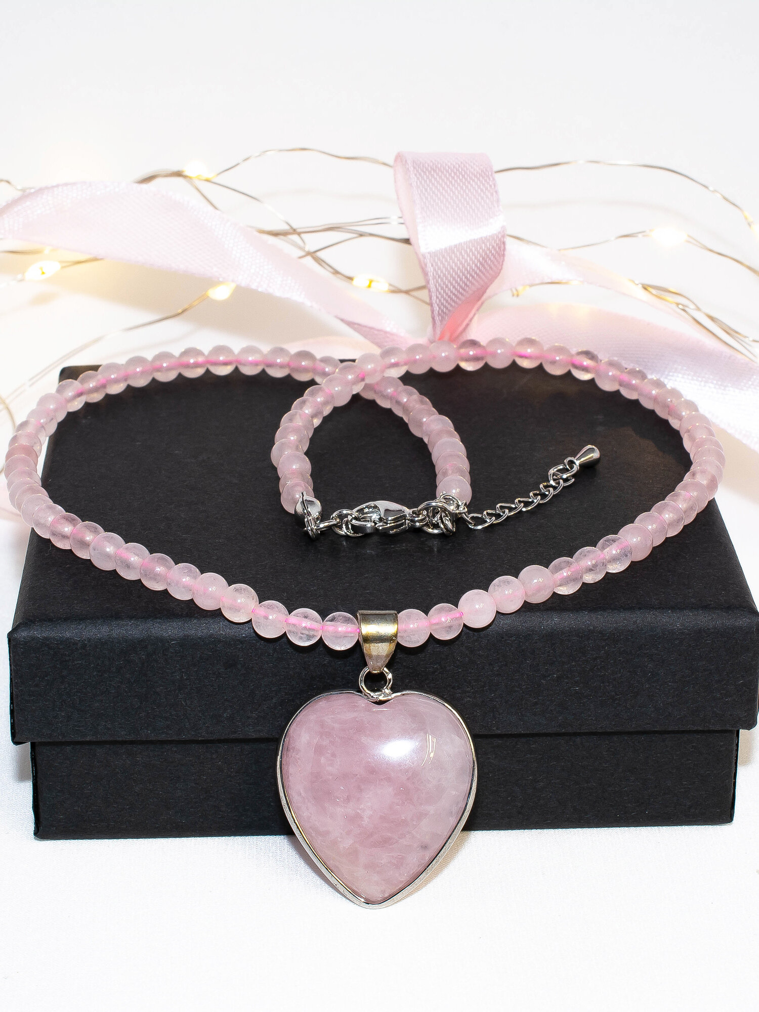 Колье, кварц, розовый кварц