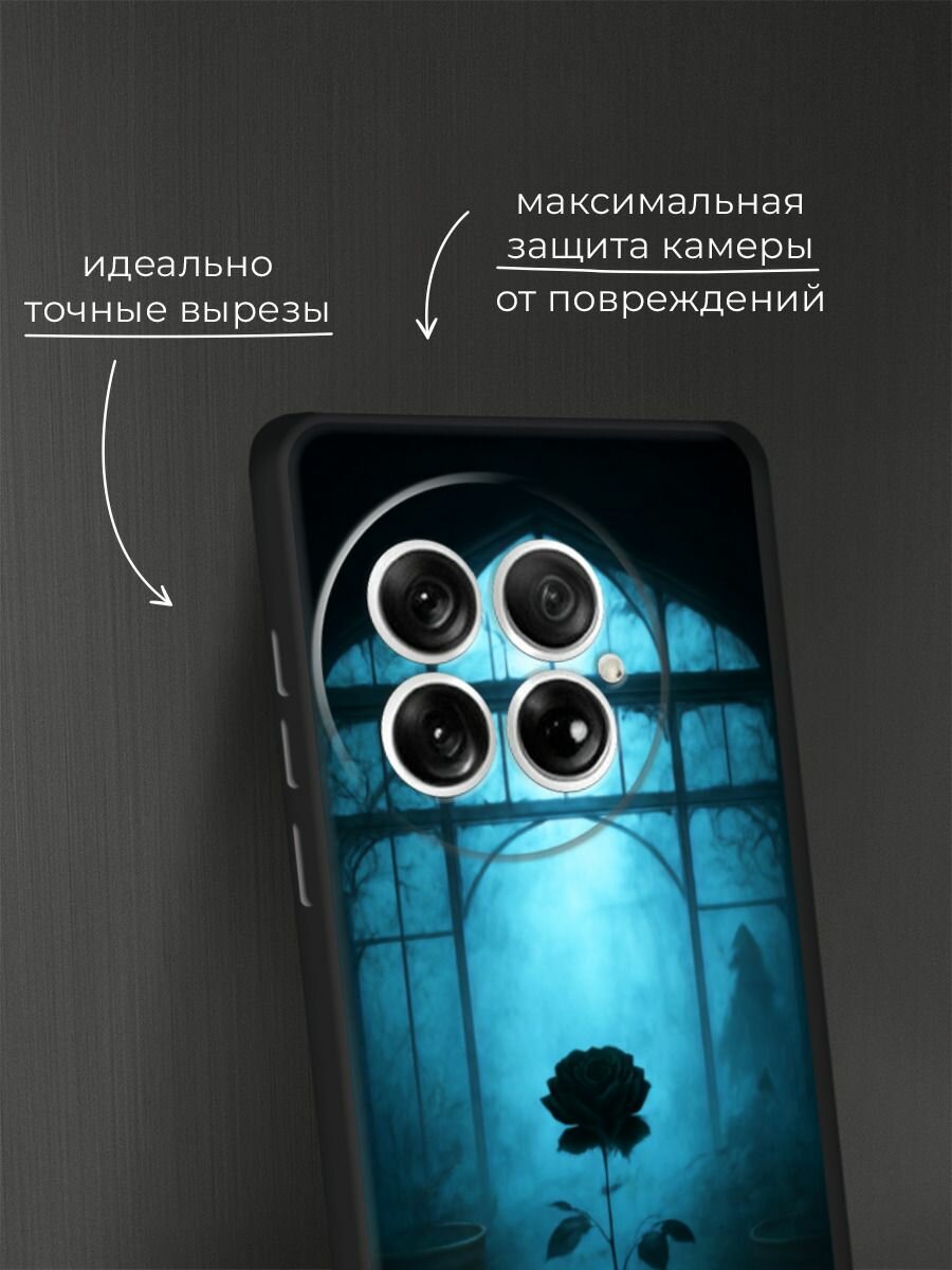 Черный матовый чехол на OnePlus 13 / Ван Плас 13 с принтом Черная роза в оранжерее — фото 1