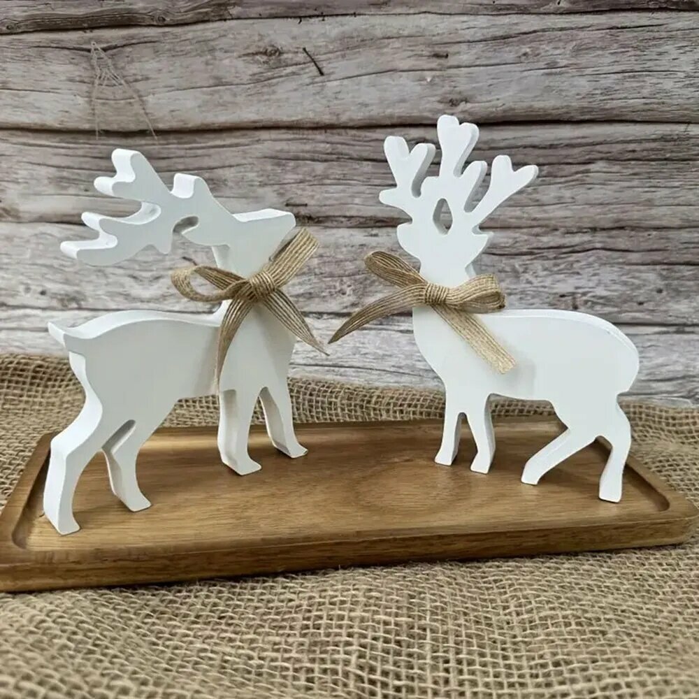 Деревянная фигурка оленя для украшения на Рождество, белый олень, праздничный декор для дома