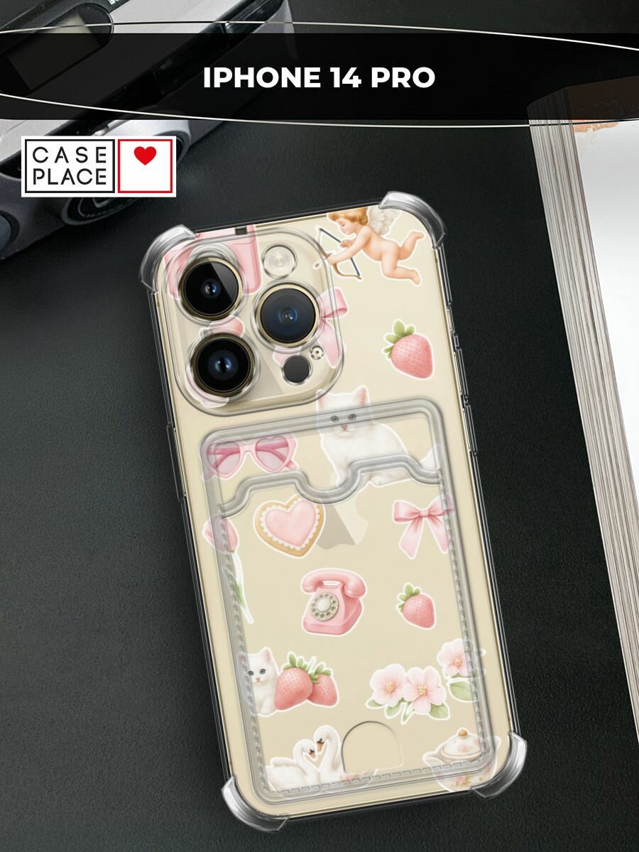 Чехол на Apple iPhone 14 Pro (Айфон 14 Про) с картой и принтом Коллаж для девочки