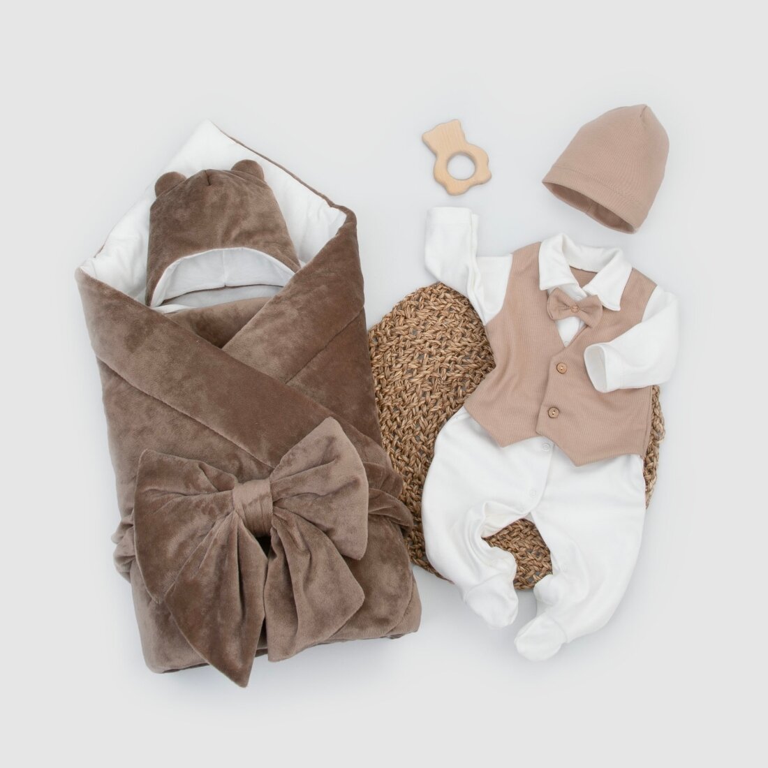 Комплект на выписку 5 предметов "Юный Джентльмен-1", демисезонный, шоколад