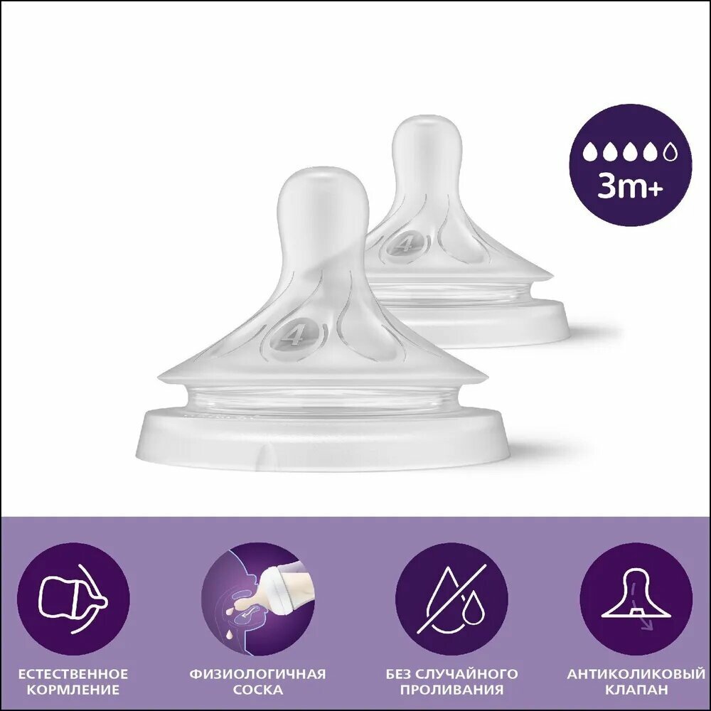 Соска силиконовая Philips Avent Natural Response, SCY964/02, со средним потоком от 3 мес, 2 шт